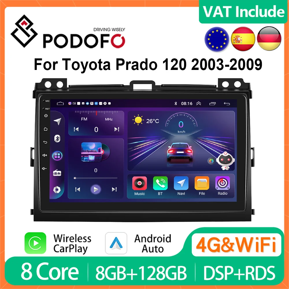 2din-CarPlay-Android-R-dio-Do-Carro-Para-Toyota-LAND-CRUISER-Prado-120 ...