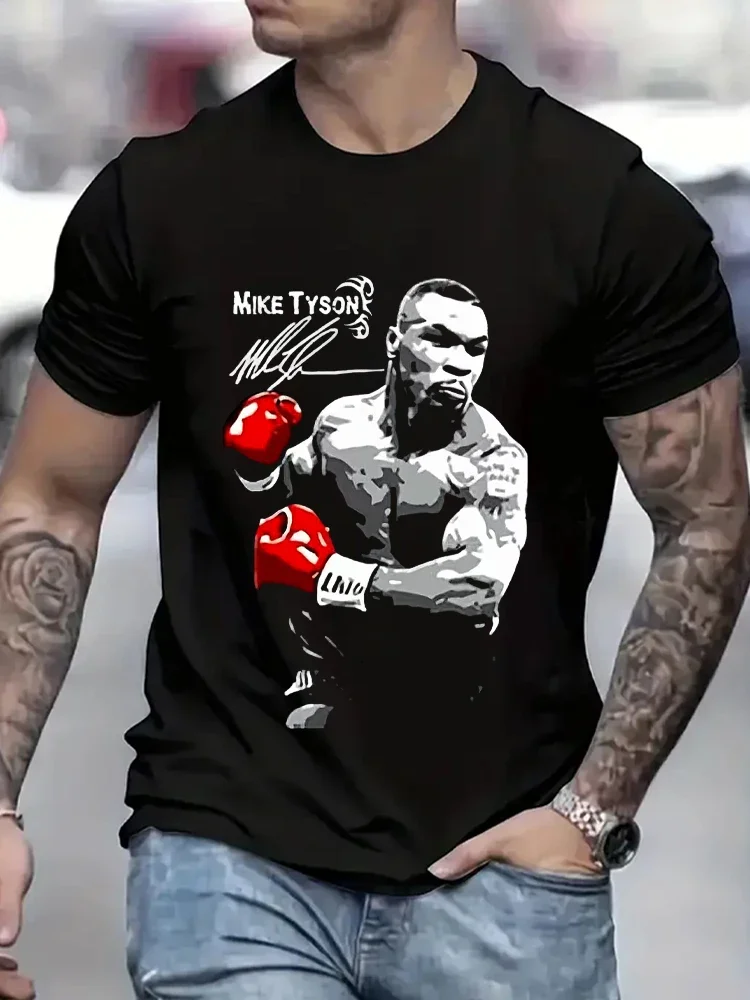 Men's Boxing Print T-shirt Muscular Man Gym Fitness T Shirt Summer ...