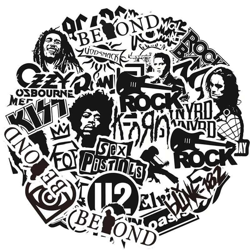 10-30-50pcs-Black-White-Rock-Band-Graffiti-Stickers-Skateboard-Phone ...