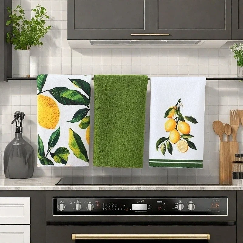 56CMx36CM Lemon Print Kitchen Dish Towel Absorbent Kitchen Towels Quick ...