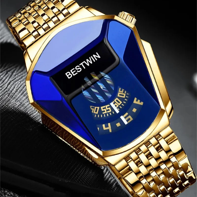 BESTWIN 6617 Luxury Brand Sport Military Watch Men Gold Stainless Steel ...