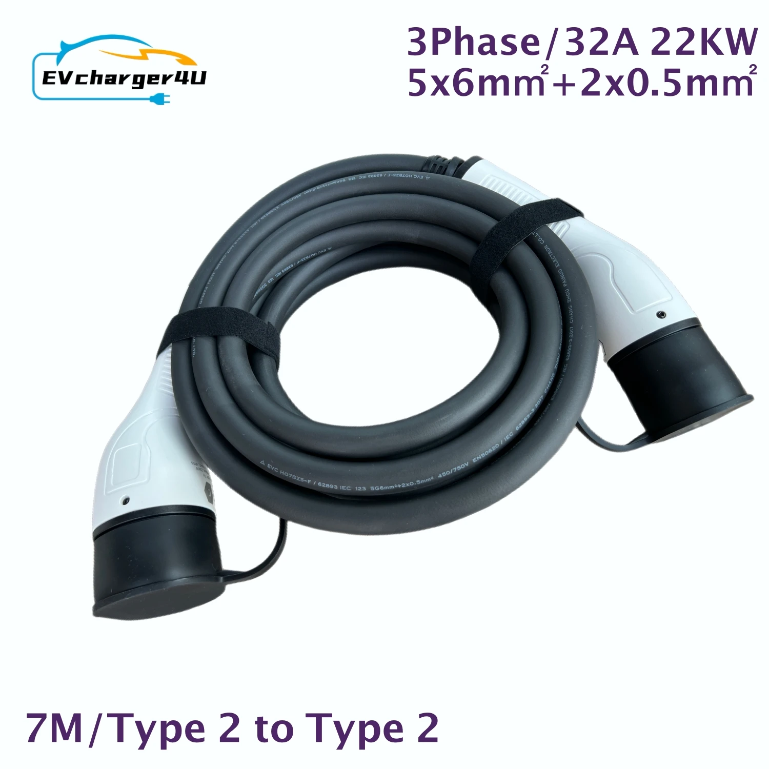 EVcharger4U Type2 to Type 2 EV Charging Cable 7M 3Phase 32A 22KW ...