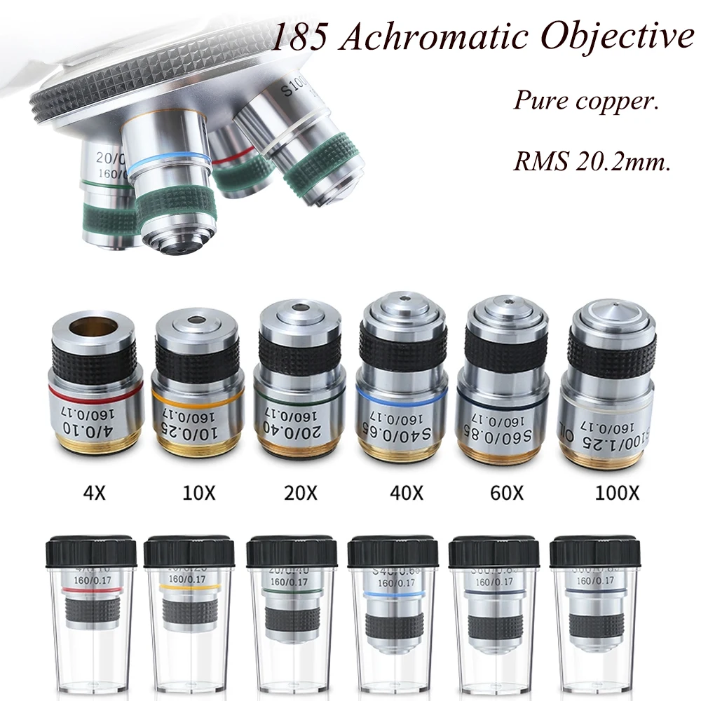 185-Achromatic-Pure-Copper-objective-Lens-4X-10X-20X-40X-60X-100X-RMS ...