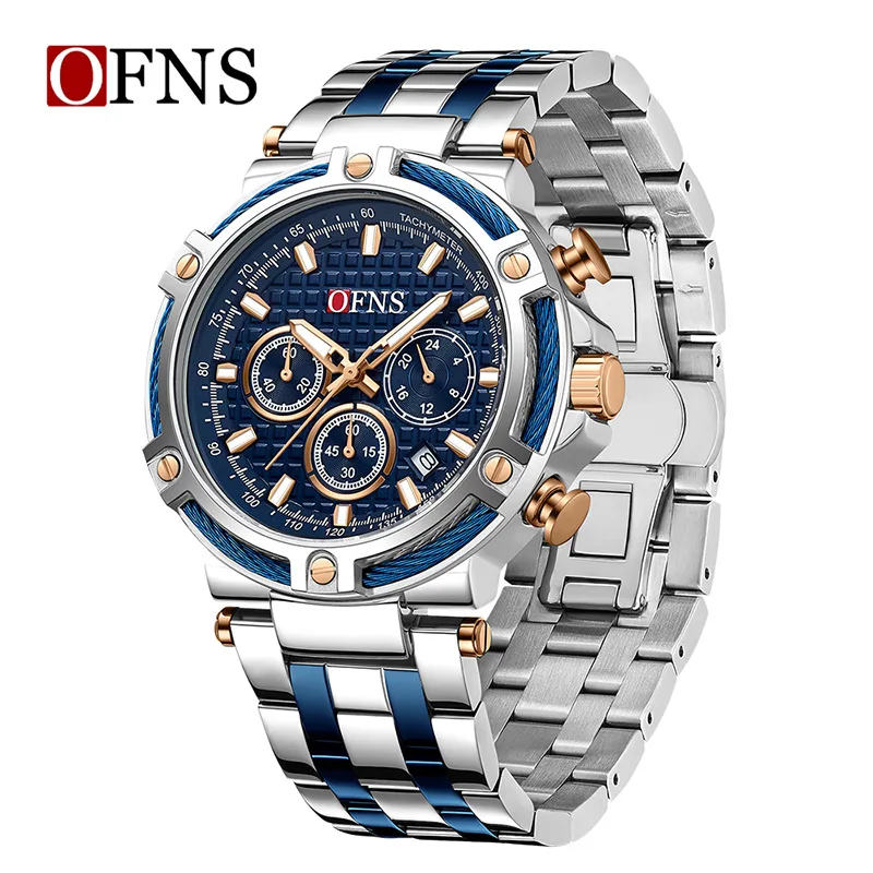 OFNS 5516 Men's Quartz Watch Fashion Unique Cool Black Blue Gold Steel ...