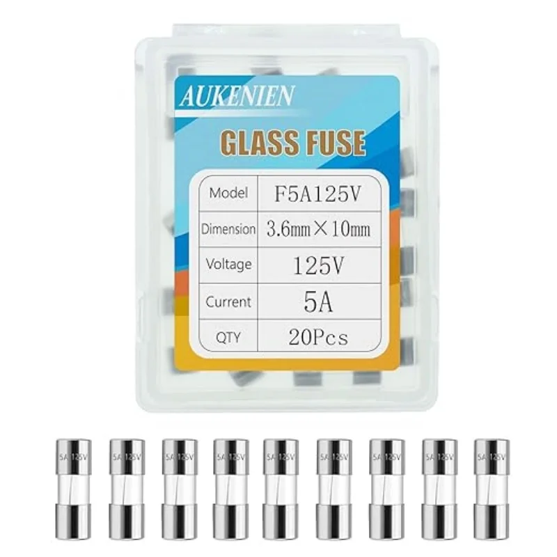 AUKENIEN 20pcs 5A 5Amp 125V Mini Fuse F5AL125V Fast-Blow Glass Fuses ...