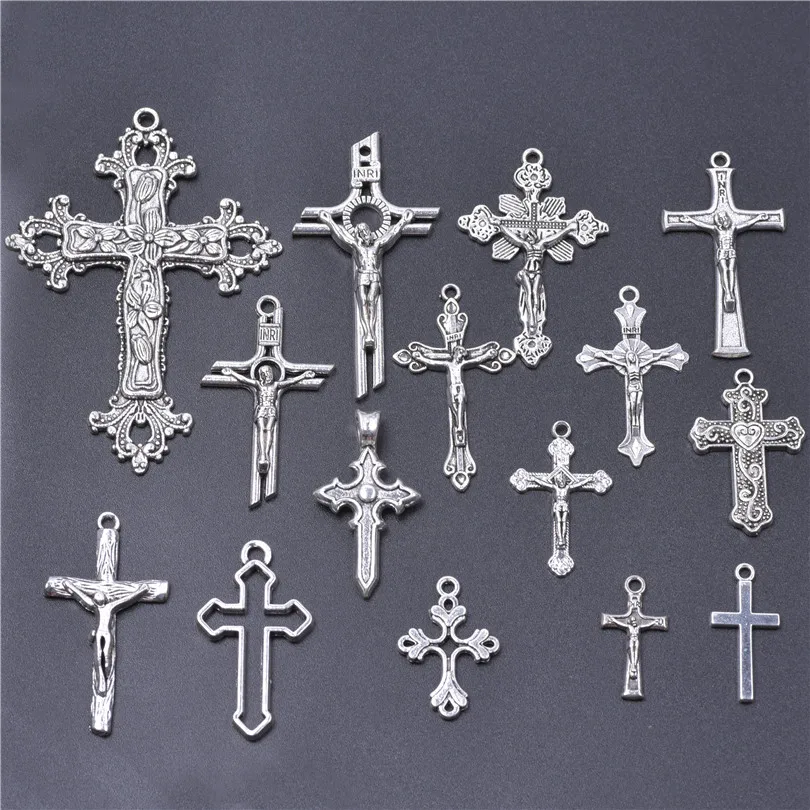 15pcs Ancient Silver Color Cross Charm Alloy Pendant Accessories diy ...