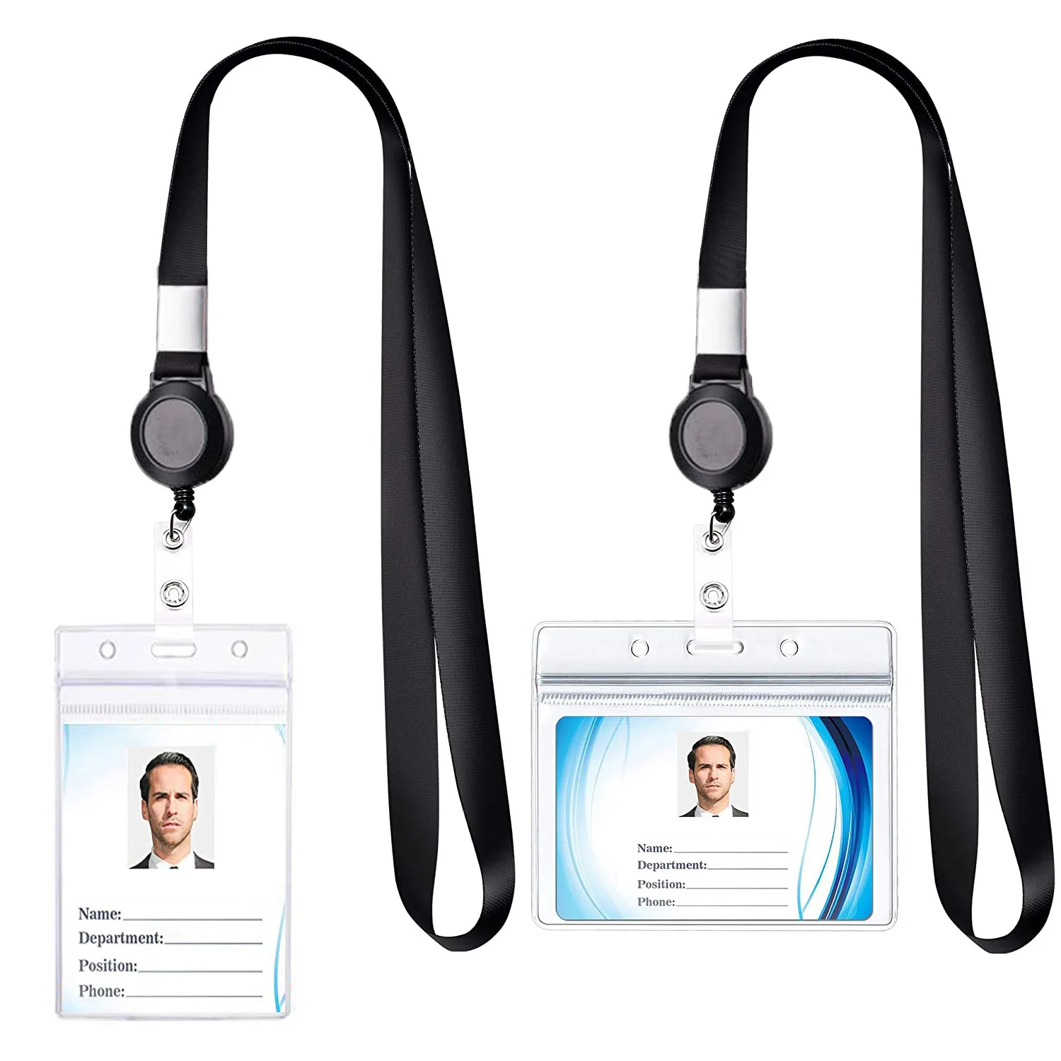 Retractable-Badge-Reel-Neck-Strap-Lanyard-with-Card-Cover-for-ID-Card ...
