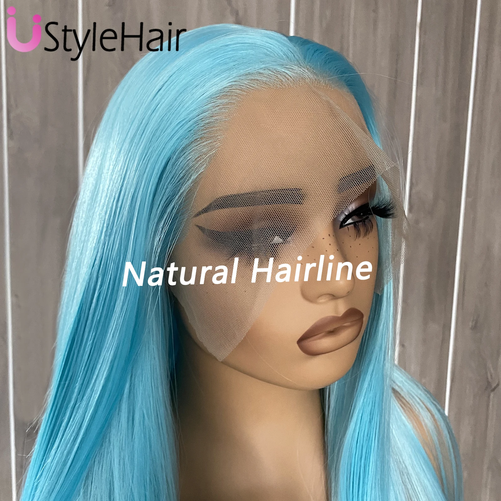 Light Blue Lace Wig Long Silky Straight Lace Front Wig for Women13x4 ...