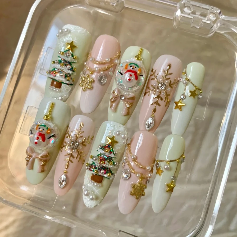 10Pcs-Press-On-Nails-Christmas-New-Nails-Ballet-Style-Handmade-Cute ...