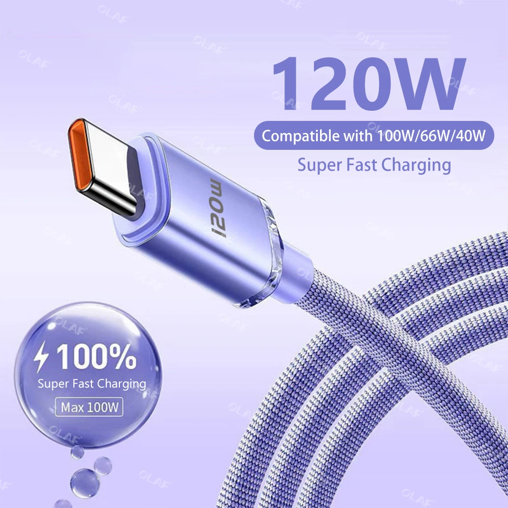 Olaf Cable USB tipo C de carga rápida 6A, cargador de 120W para Huawei P40, Poco f3, f4, Xiaomi ...