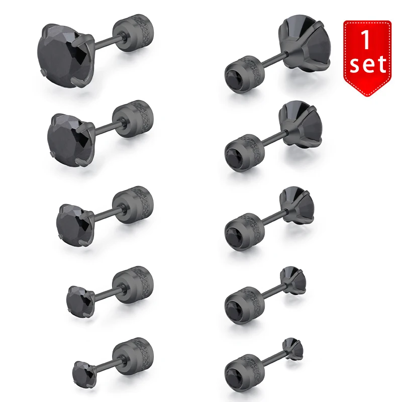 1 par de pendientes negros de acero inoxidable para mujer, aretes con ...