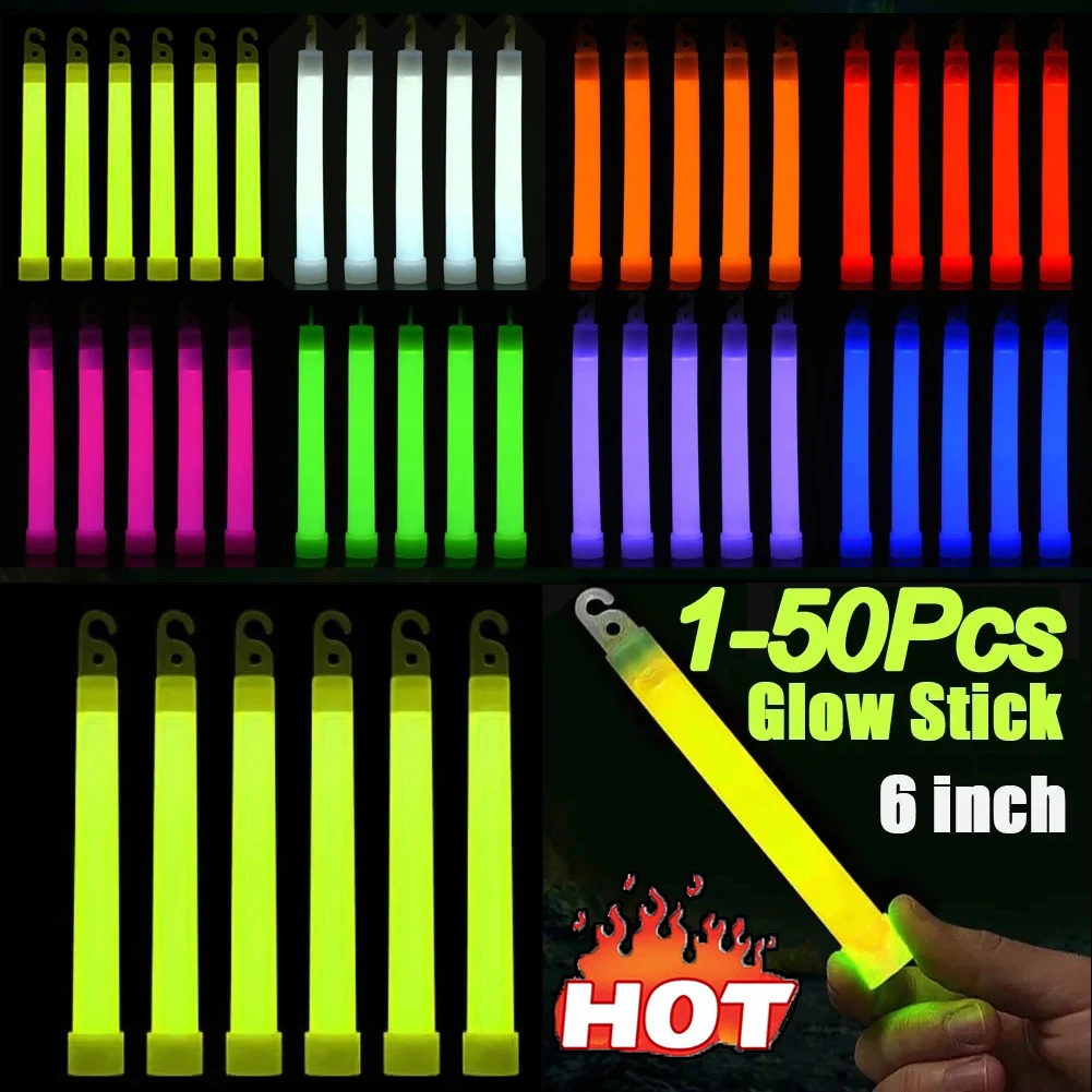 50pcs-Glow-Sticks-with-Hook-6-inch-Fluorescence-Light-for-Hiking ...