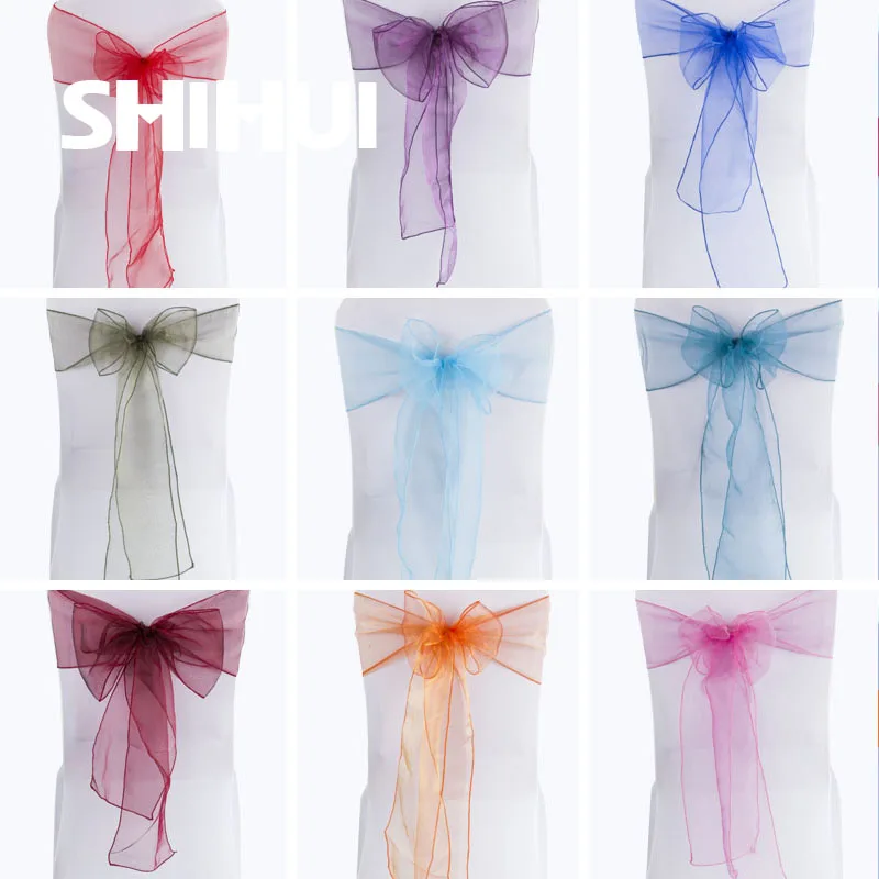 Chair Sashes Organza Bow Tie Ribbon Knot Cover Seat Back Belt For Hotel ...