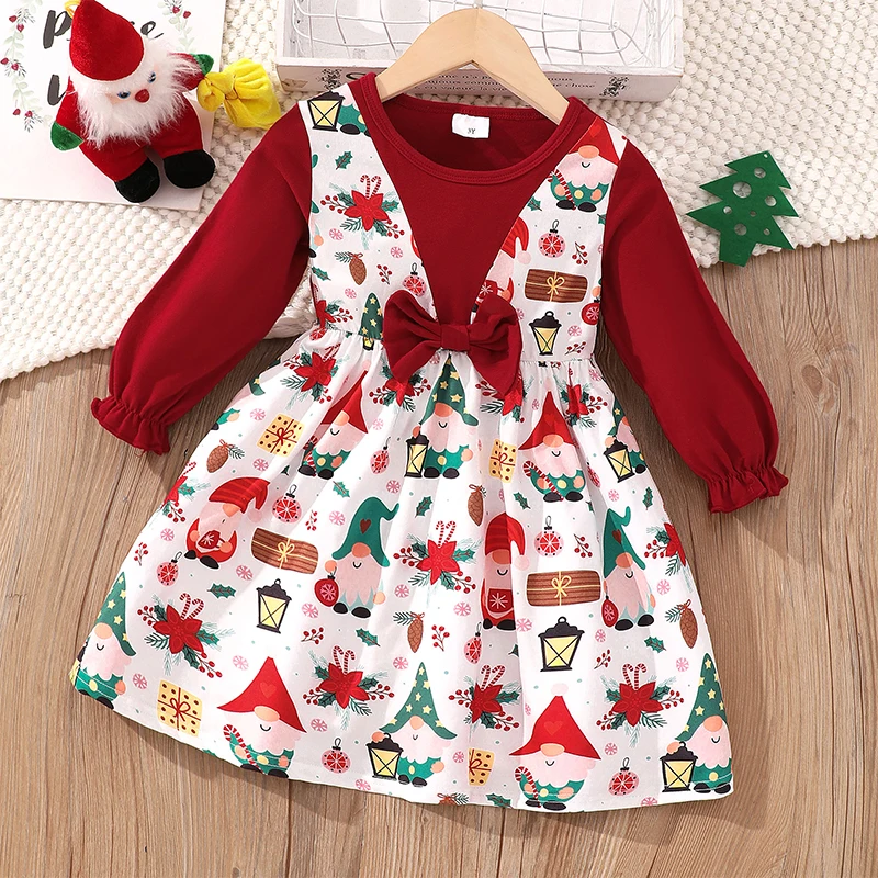 Girls-Christmas-Dress-Vintage-Santa-Claus-Print-Round-Neck-Long-Sleeve ...