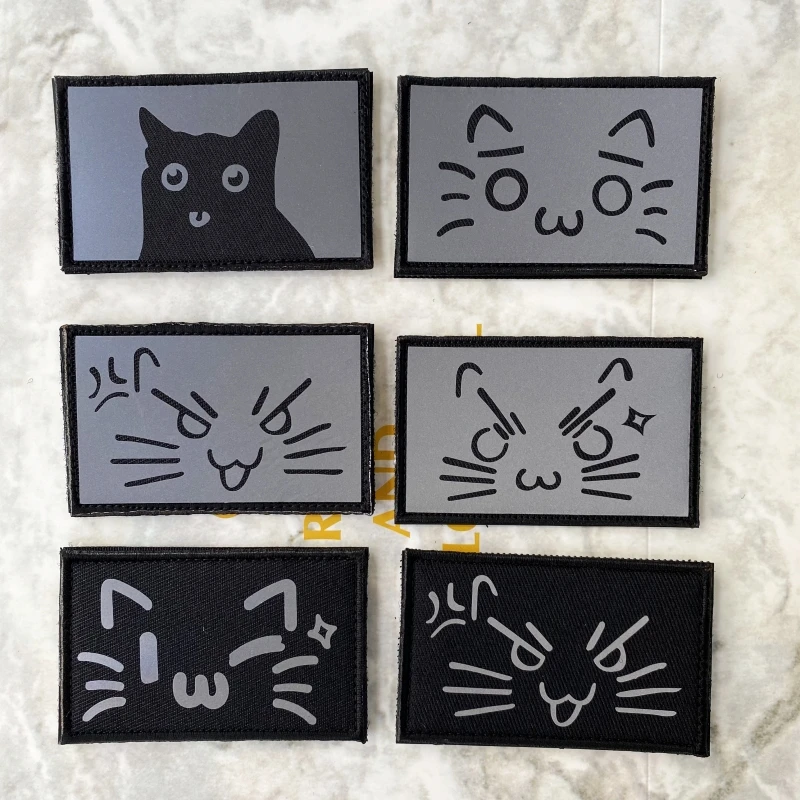 Reflective-Cute-Cat-Hook-and-Loop-Cartoon-Cats-Accessories-Badge-Patch ...