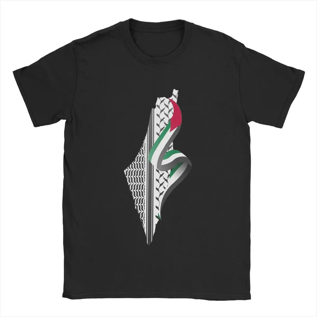 Vintage-Palestinian-Keffiyeh-Palestine-Map-T-Shirt-for-Men-Crewneck-100 ...