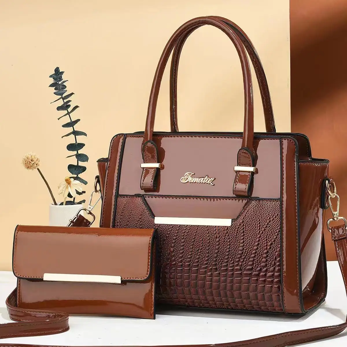 2Psc Set Women Handbags Large Capacity Women Bag Ladies Leather Tote ...