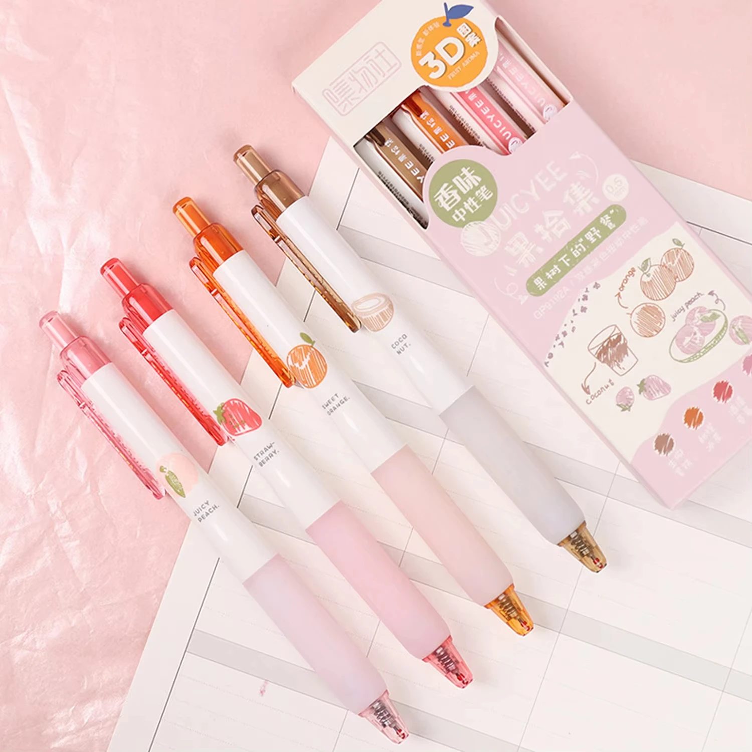 4Pcs Fruit Scent Colored Gel Pens 0.5mm Smooth Writing Neutral Pen Art ...