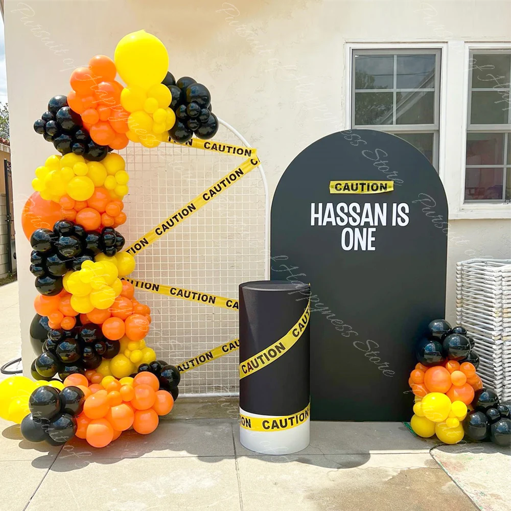 1-set-Construction-Balloons-Garland-Caution-Ribbon-Orange-Yellow-Black ...