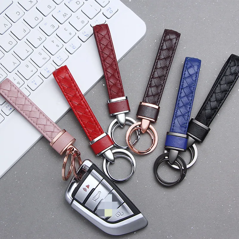 Luxury-Leather-Rope-KeyChain-Hand-Woven-Soft-Key-Ring-Car-Key-Rings-For ...