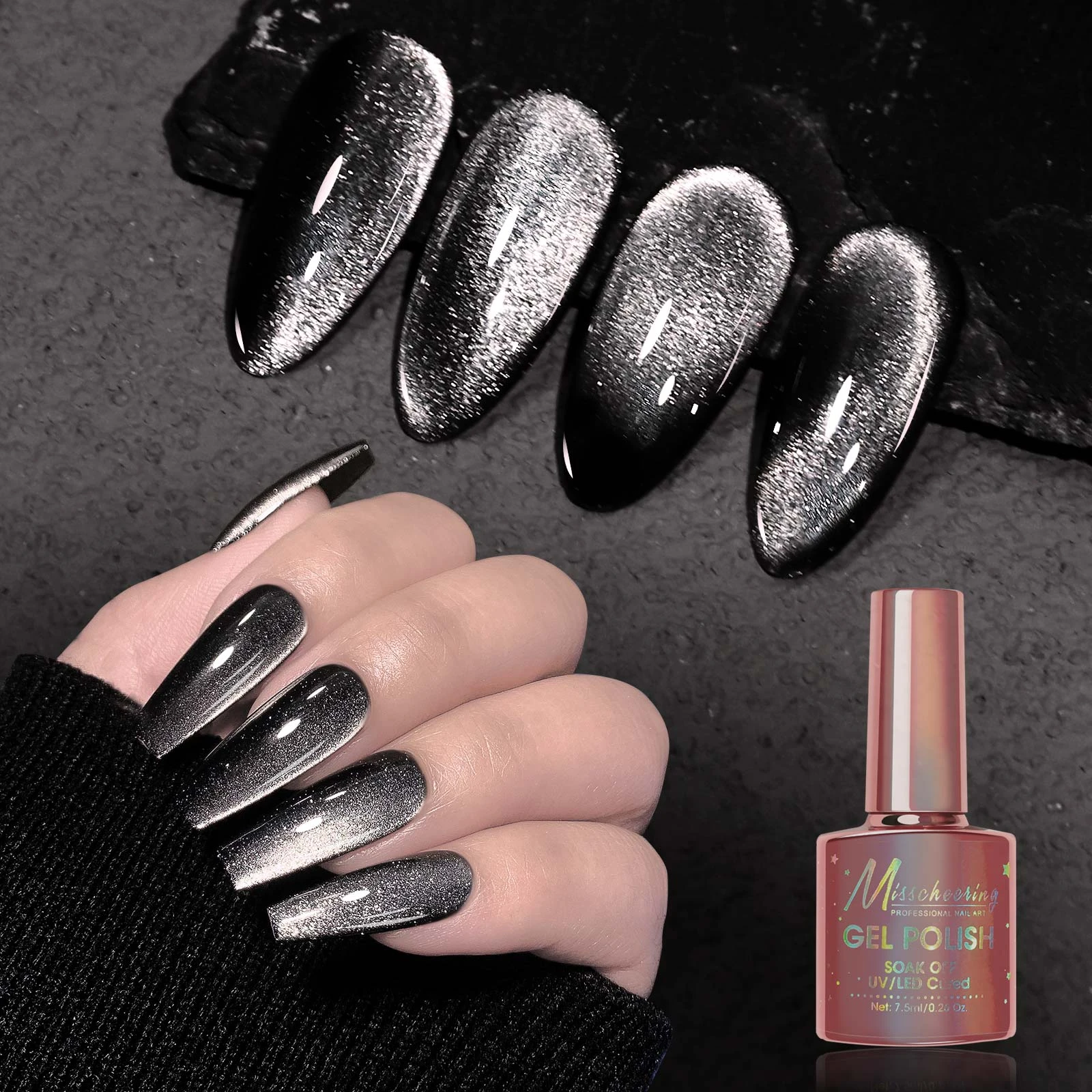 1 Bottle 7.5ml Black Spar Cat Eye Gel Nail Uv Polish Gel Crystal ...