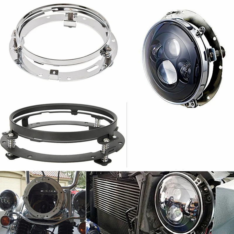7 Inch Black/Chrome Round LED Headlight Adapter Mounting Ring Bracket ...