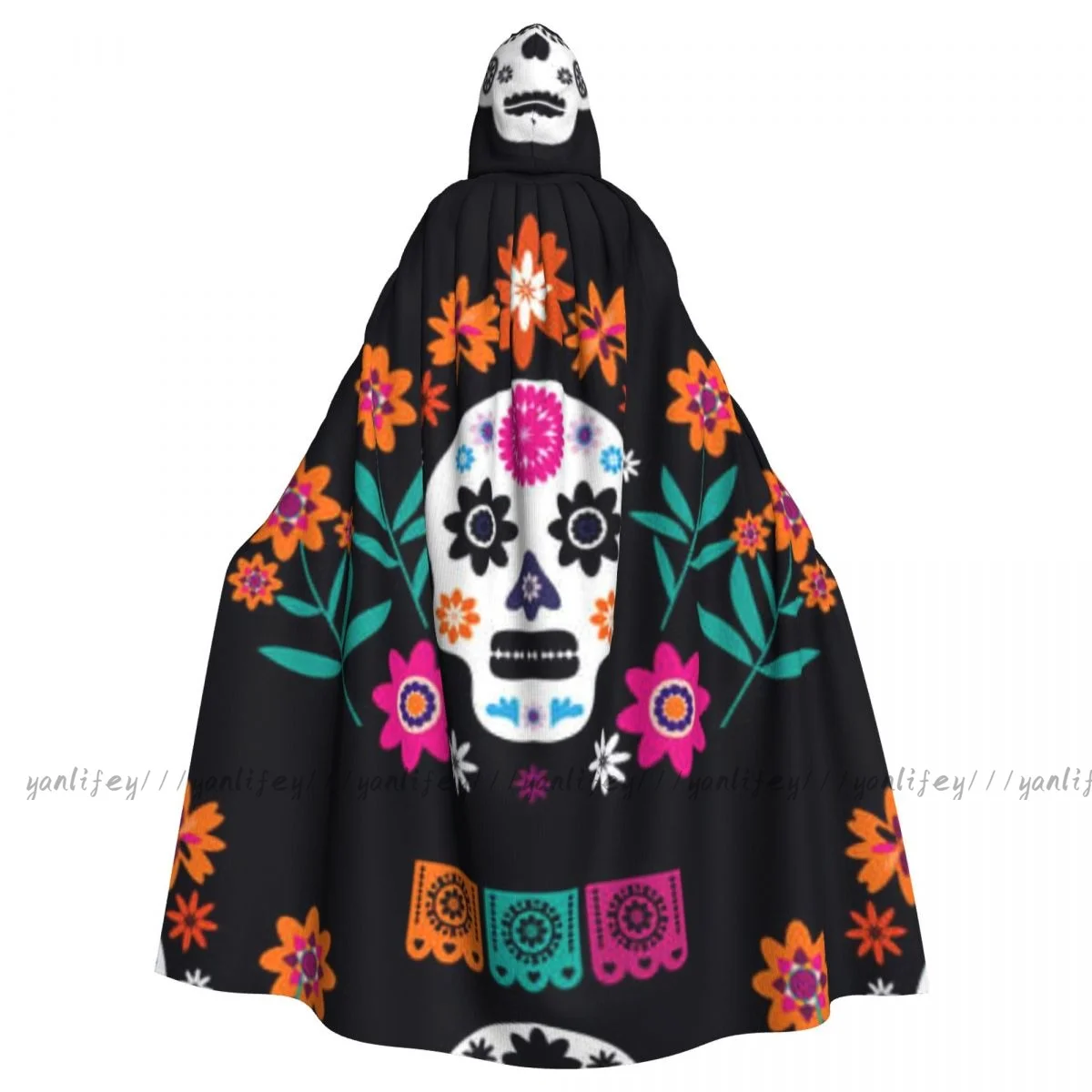 Adult-Vampire-Cape-Hooded-Robe-Mexican-Sugar-Skulls-Halloween-Cloak ...