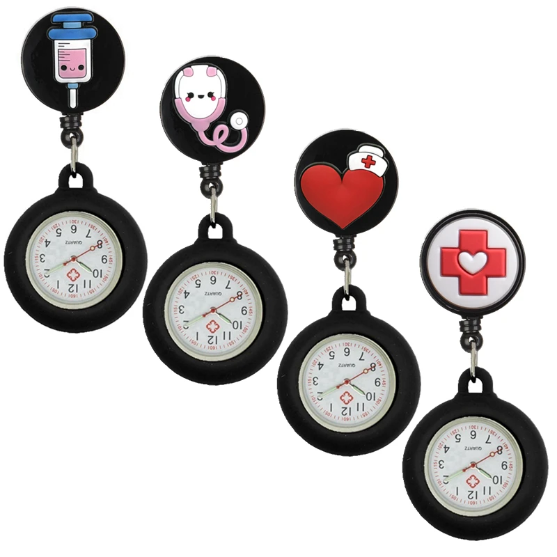 Retractable Black Badge Reel Clip Nurse Doctor Dress Pocket Watches ...