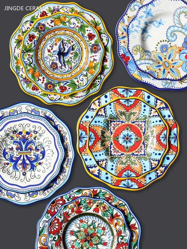 European Hand Painted Ceramic Plate Creative Irregular Western Steak ...