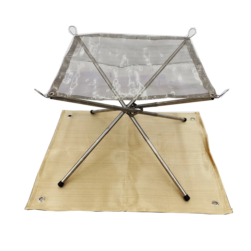 Outdoor-Fire-Pit-Burning-rack-Camping-Stainless-Steel-Mesh-Fireplace ...