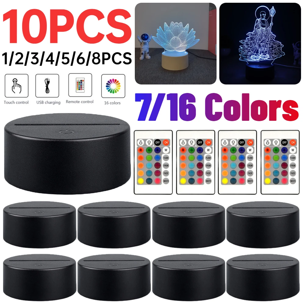 3D LED Light Base 7/16 Colors Acrylic Lamp Display Stand with Remote ...