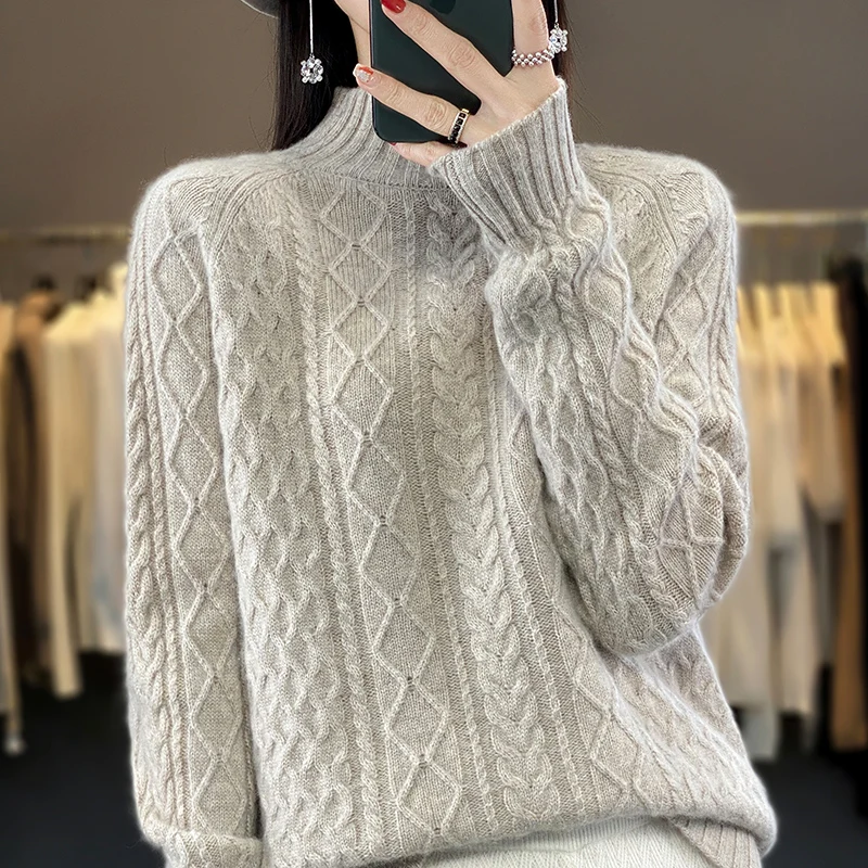Autumn-and-winter-women-s-100-merino-wool-semi-turtle-neck-knitted ...