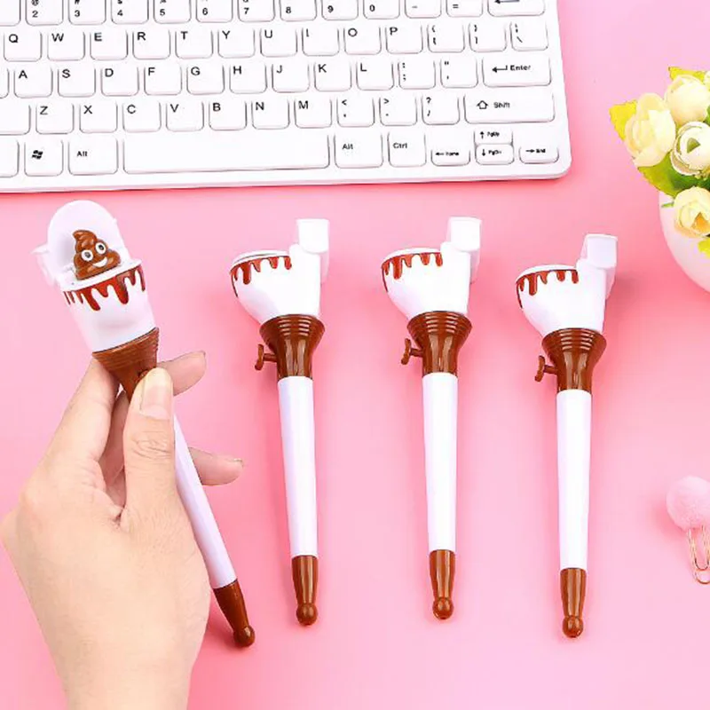 Cute Ball Pen Stationery Creative Fun Cartoon Pushable Toilet Poop ...
