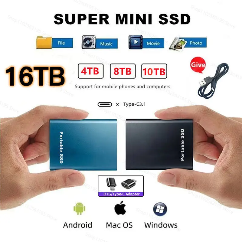 High speed 256TB 128TB 64TB External SSD Hard Drives USB3.1 Mobile ...