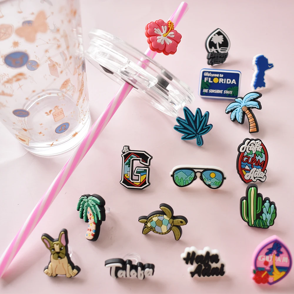 1pcs-Summer-straw-toppers-happy-cute-Rubber-travel-PVC-straw-charm ...
