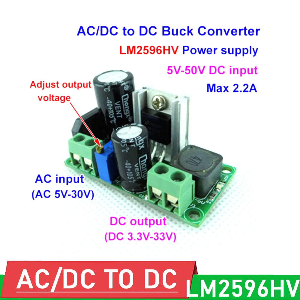 DYKB LM2596HV AC/DC a DC convertidor Buck módulo de fuente de alimentación regulada ajustable 5V ...