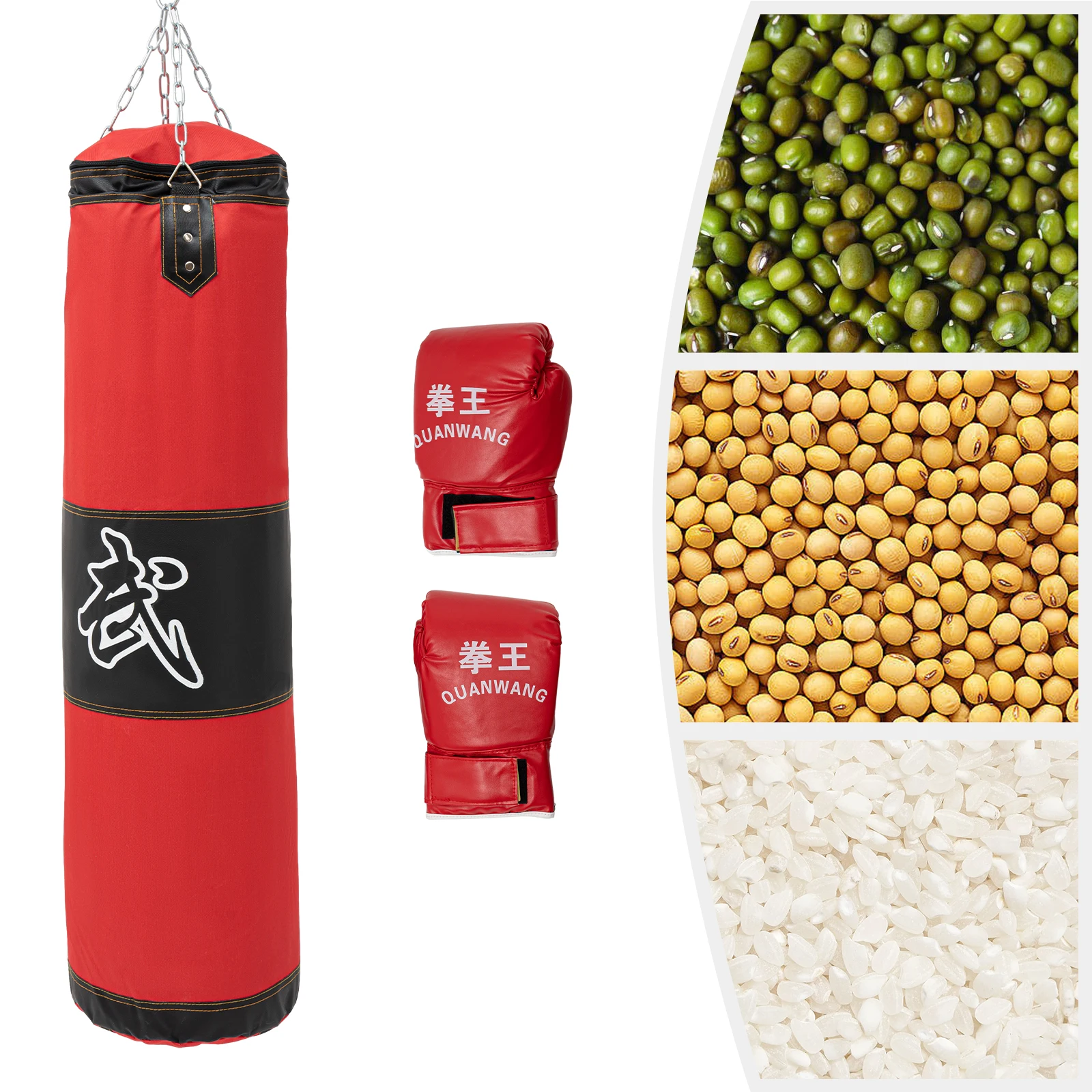 Red Unfilled Heavy hollow Punching Bag Kit Gloves Home Boxing Training ...