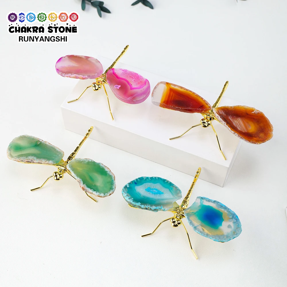 Beautiful 1pc Natural Colorful Agate Slice Dragonfly Handicrafts ...