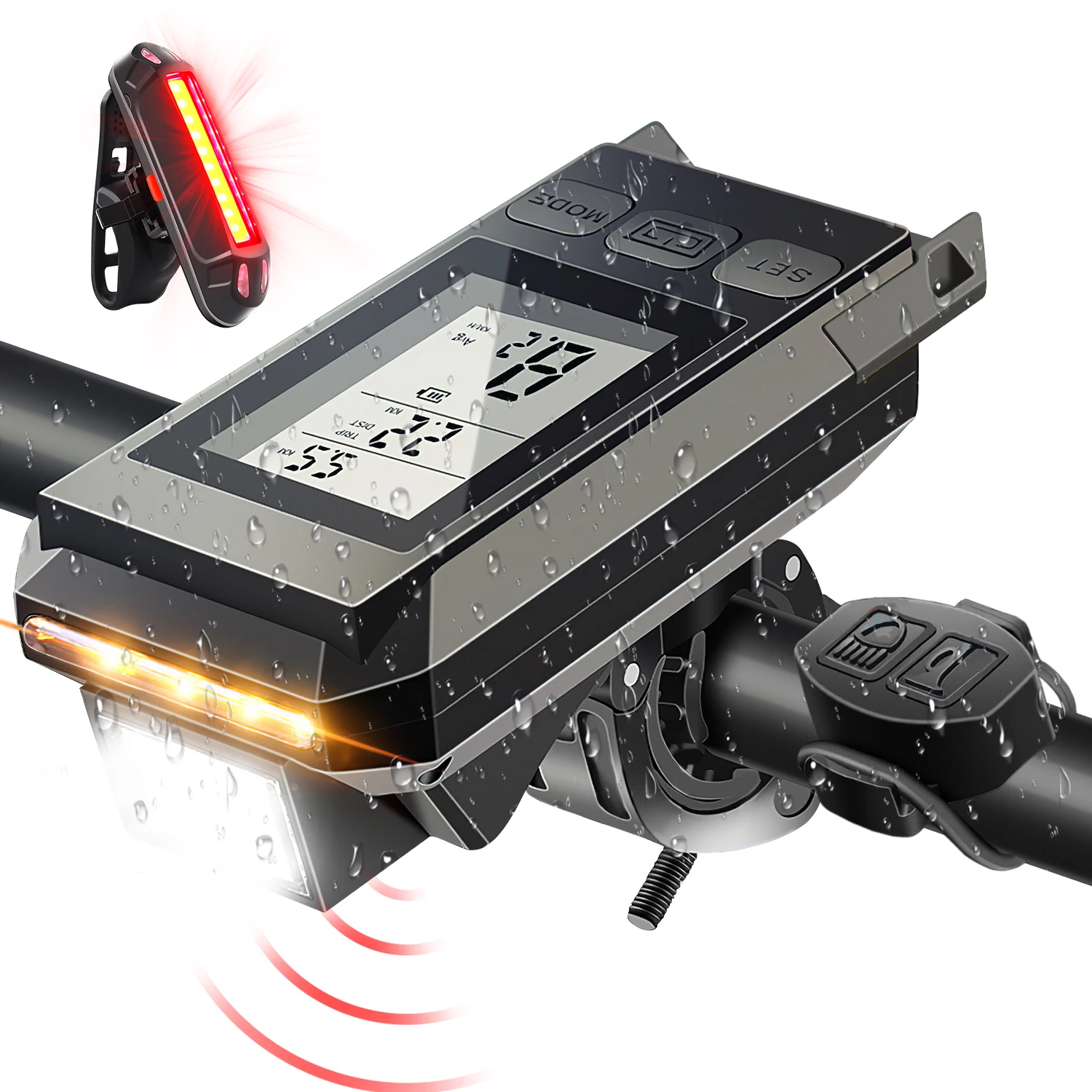 Bike-Speedometer-with-Light-Horn-and-Taillight-Set-Bicycle-LCD-Display ...