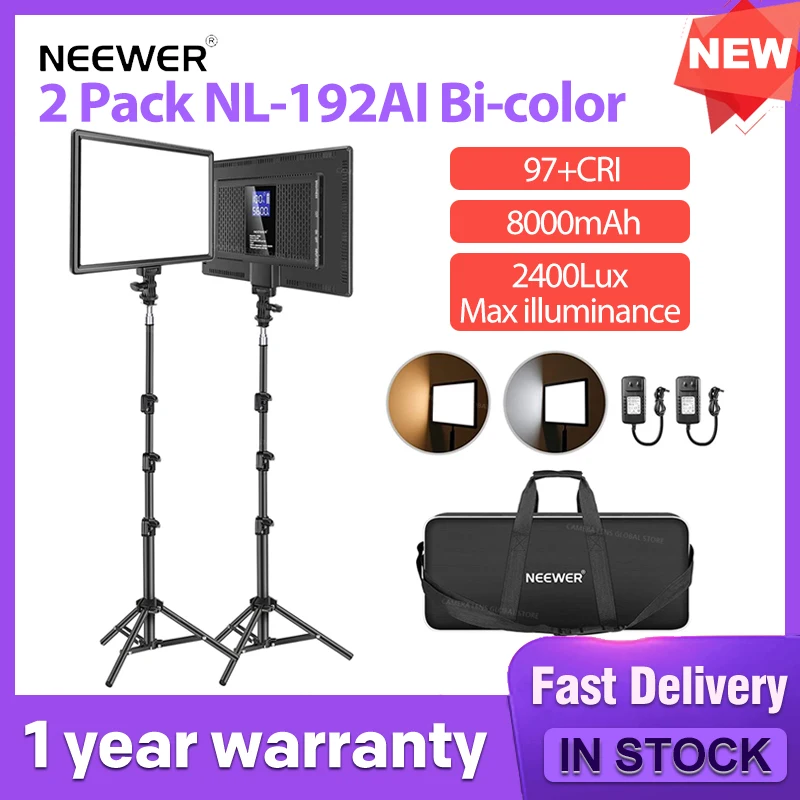 NEEWER-2-Pack-NL-192AI-Bi-color-LED-Panel-Light-Kit-3200k-5600k-Color ...