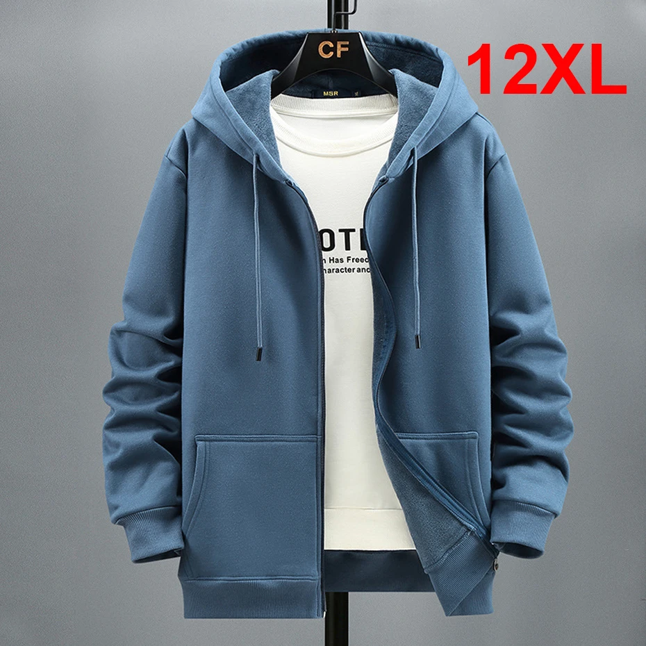 Plus Size 10XL 12XL Hoodie Men Autumn Winter Fleece Hoodies Solid Color Jacket Hoodies Big Size ...