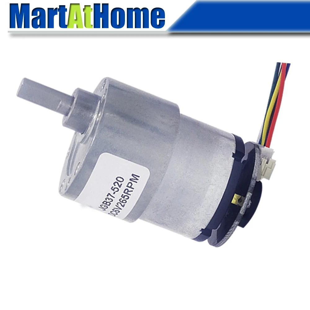 JGB37-520 High Torque Micro DC Geared Motor 6V/12V 6~1590 RPM with Hall Encoder for Self ...