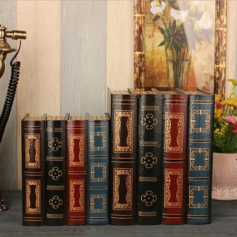 European-Style Retro Wood Decoration Emulational Book Storage Box ...