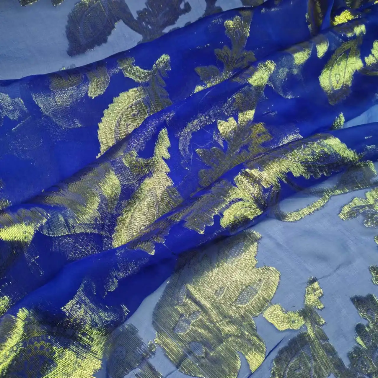 Gold-Thread-Real-Silk-Fabric-Blue-Translucent-Light-Soft-Breathable ...