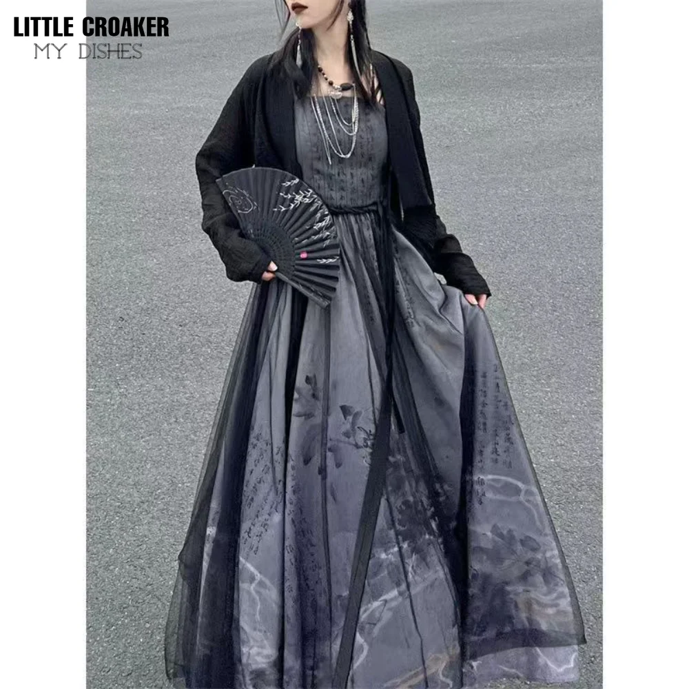 Black-Hamfu-Dress-Women-Modern-Chinese-Letter-Ink-and-Wash-Print-Hanfu ...