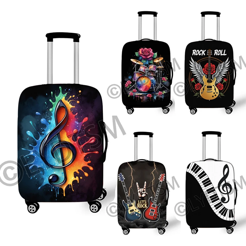 Musical Notes Luggage Cover Rock Guitar Piano Drum Graphic Suitcase ...