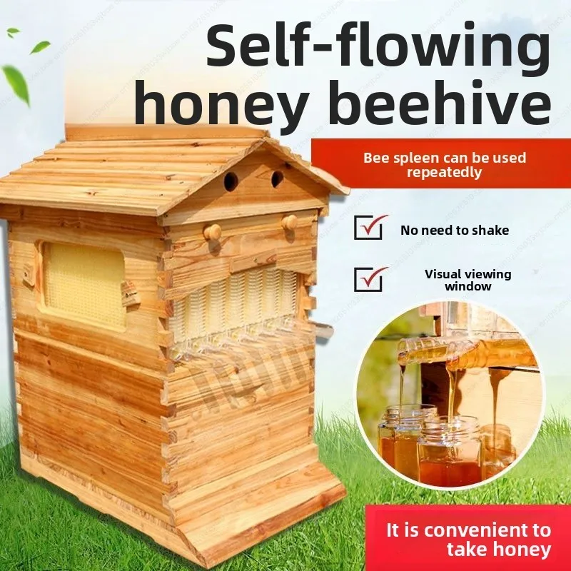 High quality self-flowing beehive fir wood wax beehive automatic honey ...
