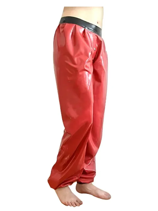 Red-And-Black-Sexy-Latex-Pajamas-Pants-With-Buttons-Front-Rubber ...