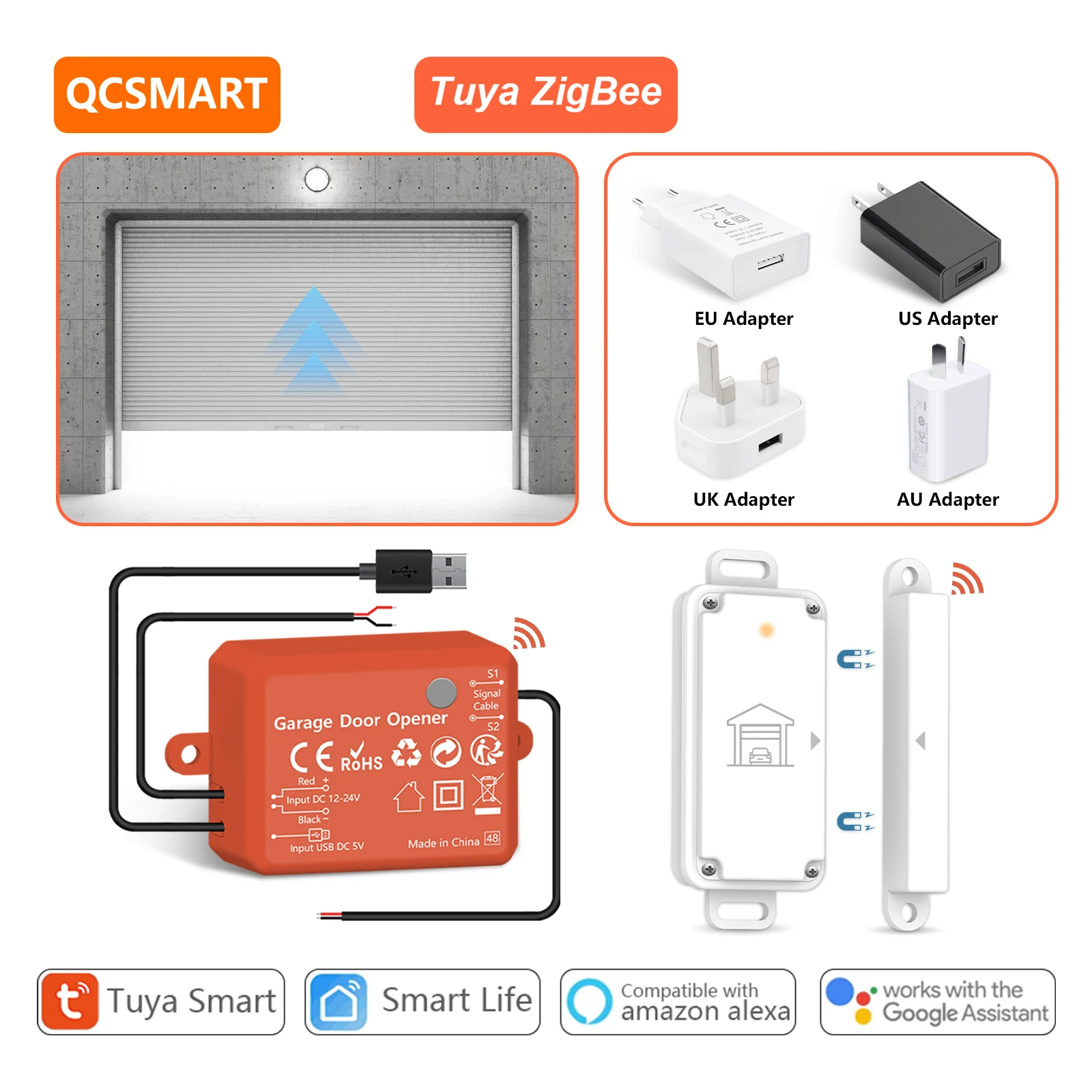 QCSMART-Tuya-ZigBee-Garage-Opener-Controller-Wireless-Waterproof-Door ...