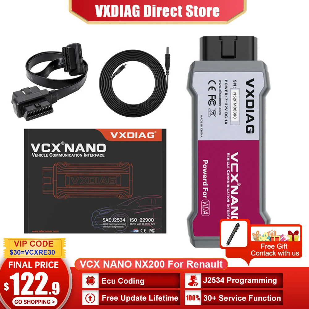 VXDIAG VCX NANO RVDIAG Para Renault Pode Clipar Interface Diagnóstica ...